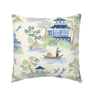 Chinoiserie Cotton Bedding Collection - Maximalist Blue Toile Pagoda ...