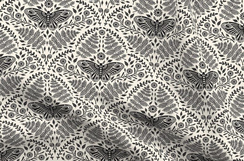 Dark Boho Sheets - Luna Moth Damask by Katanti - Witchy Moody Luna Moth ...