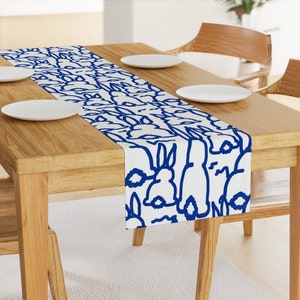 Rabbit Table Runner - Blue Bunny Bottoms by Etienne - Spring Woodland ...