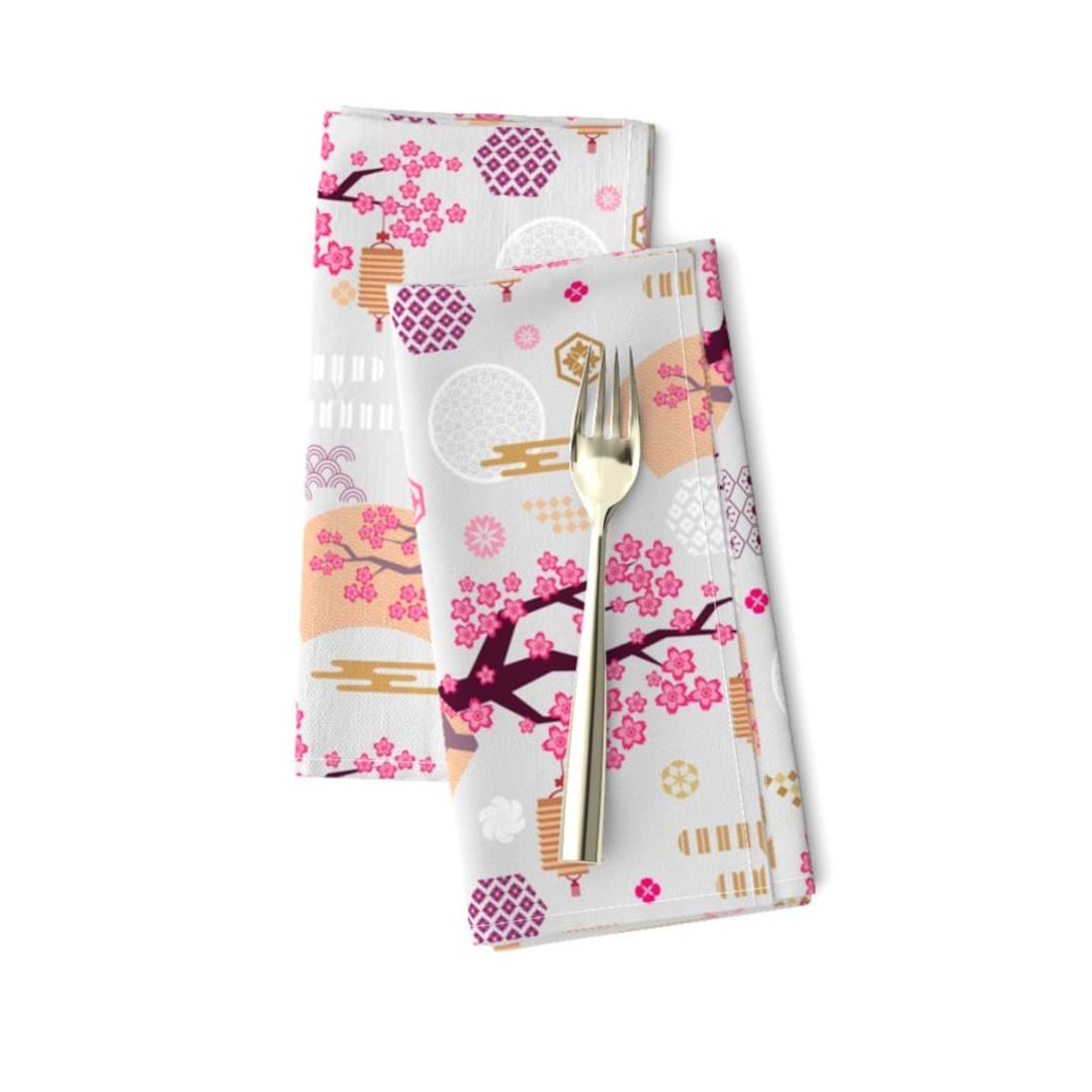 Asian Dinner Napkins Set of 2 - Nature Clouds Chinese Sakura Dragonfly ...