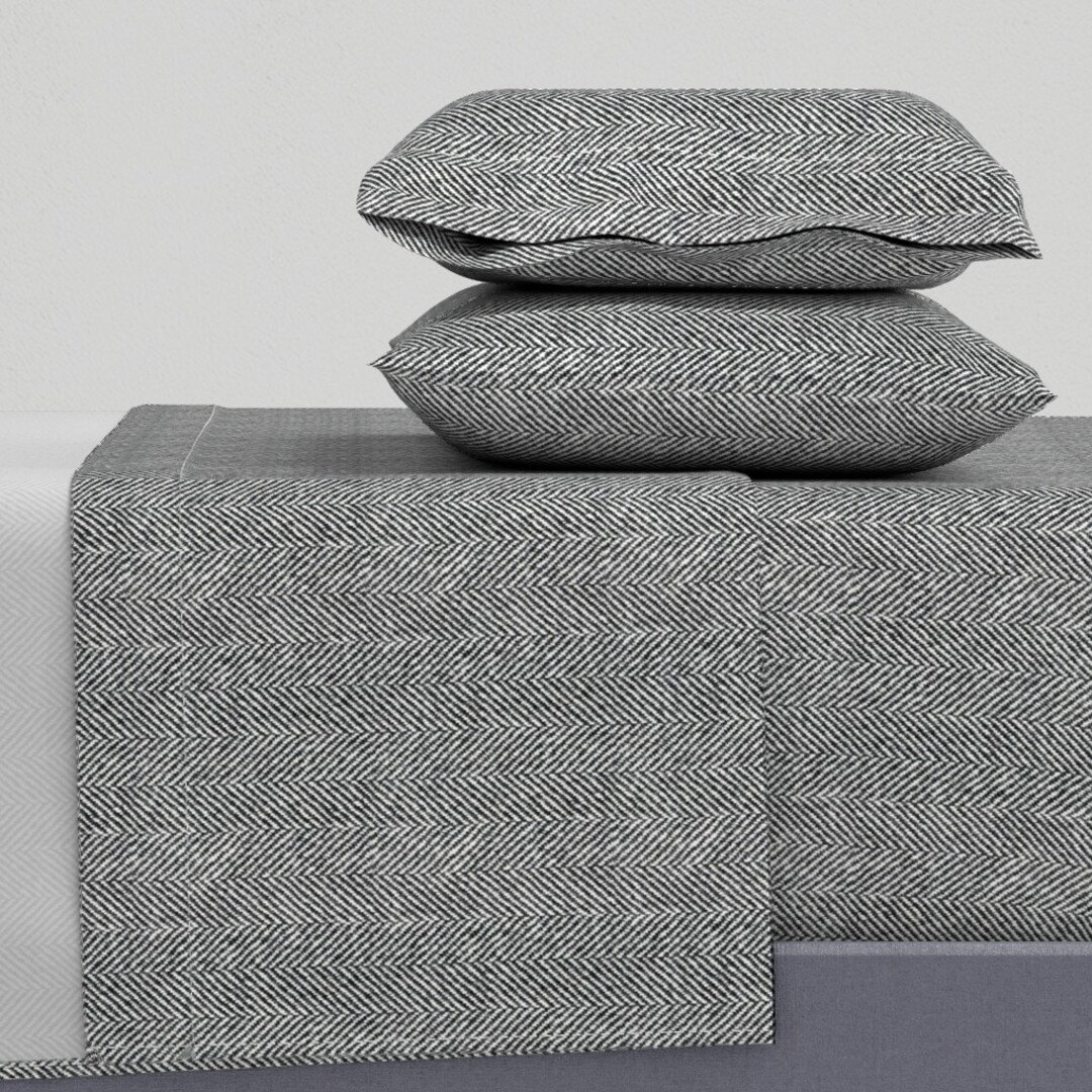 Black Sheets Herringbone by Willowlanetextiles White Faux Tweed ...