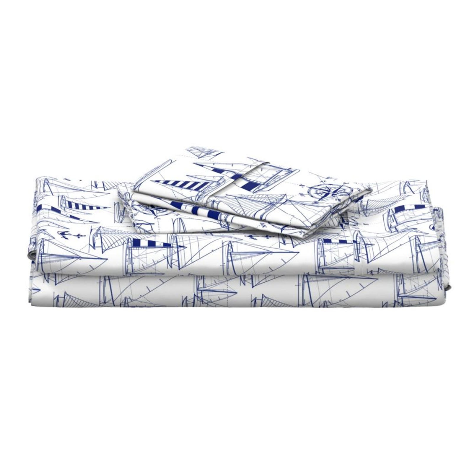 Blue Sailboats Sheets - Sailboats Navy White by Mirabelle_print ...