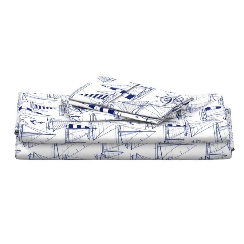 Blue Sailboats Sheets - Sailboats Navy White by Mirabelle_print ...