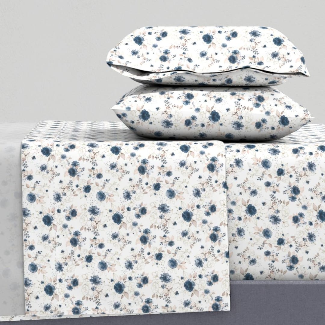 Soft Blue Floral Sheets - Navy Floral by Lub_by_lamb - Watercolor Blue ...