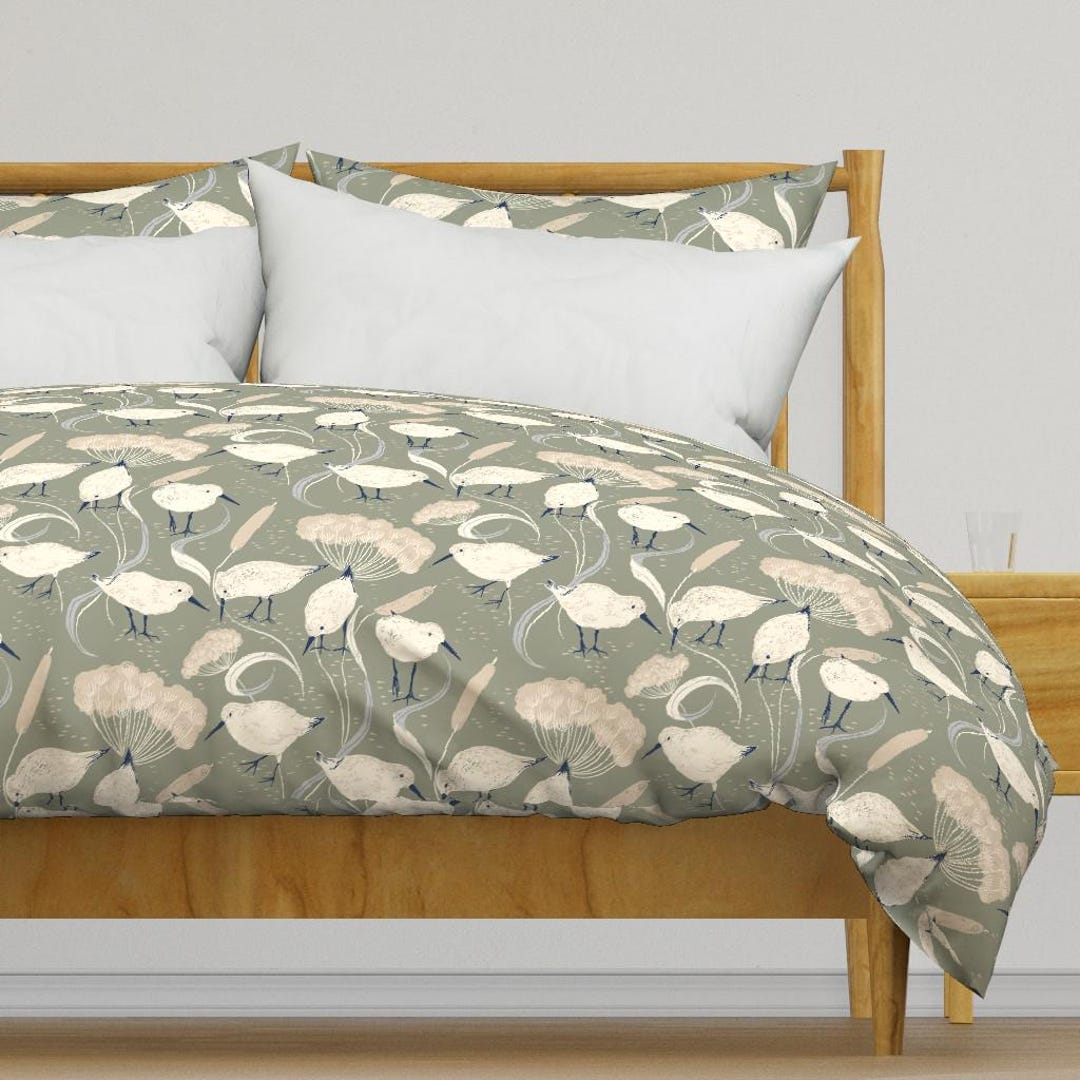 Sandpiper Bedding - Coastal Green by Hupu - Lakeside Coastal Birds Cow ...