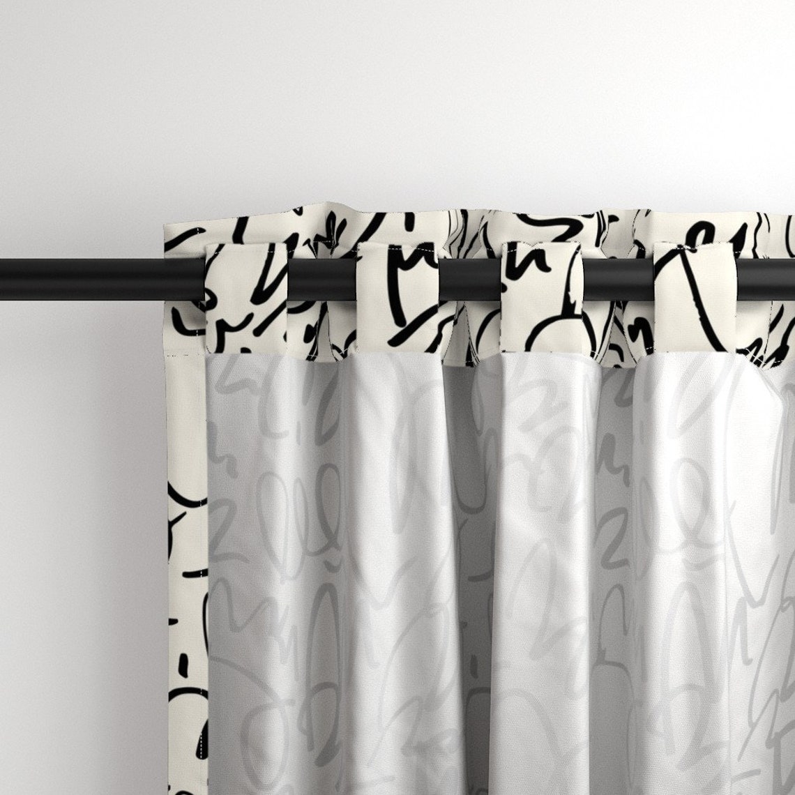 Scribbles Curtain Panel - Black White Modern Art Hand Drawn Freehand ...