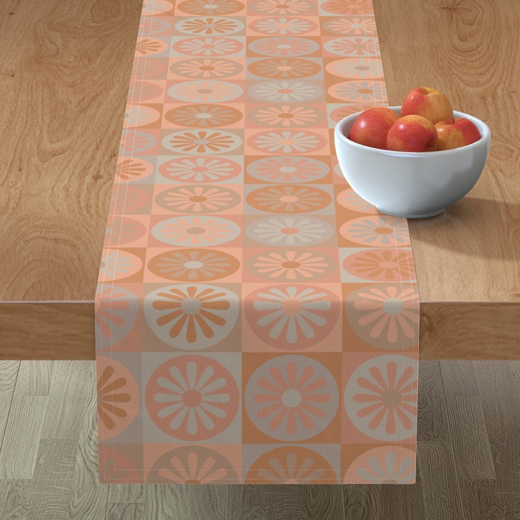 Terracotta Tiles Table Runner Mod Flowers by Wren_leyland - Etsy