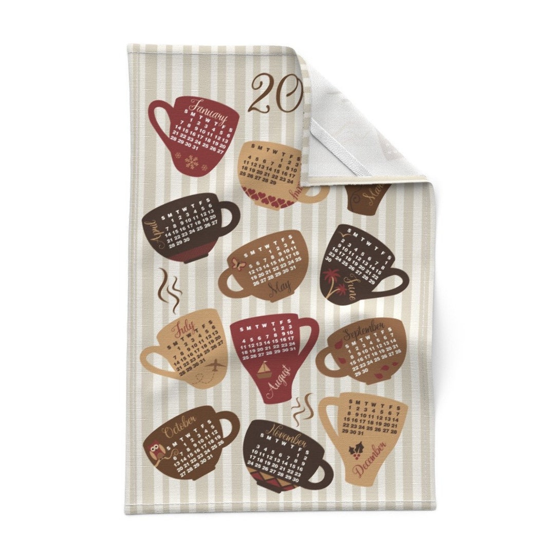 2025 Calendar Tea Towel 2025 Coffee Calendar by Vintage_style Tea Towel ...