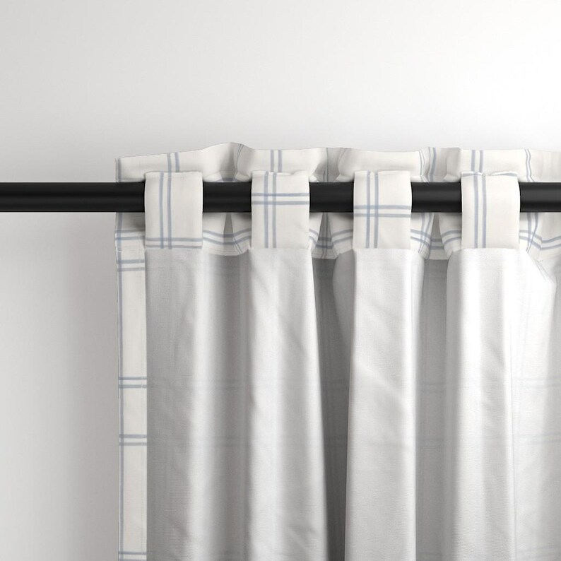 Farmhouse Check Curtain Panel - Soft Blue and Cream Simple Minimal ...