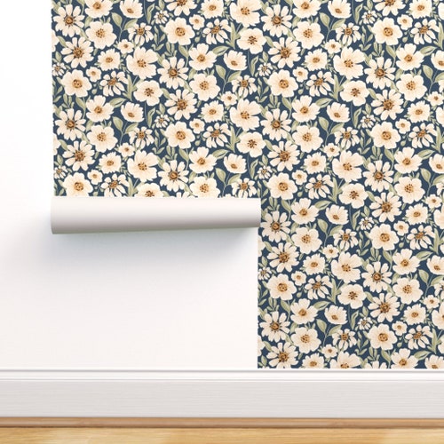 Cream Flowers Commercial Grade Wallpaper Flower Fields by - Etsy