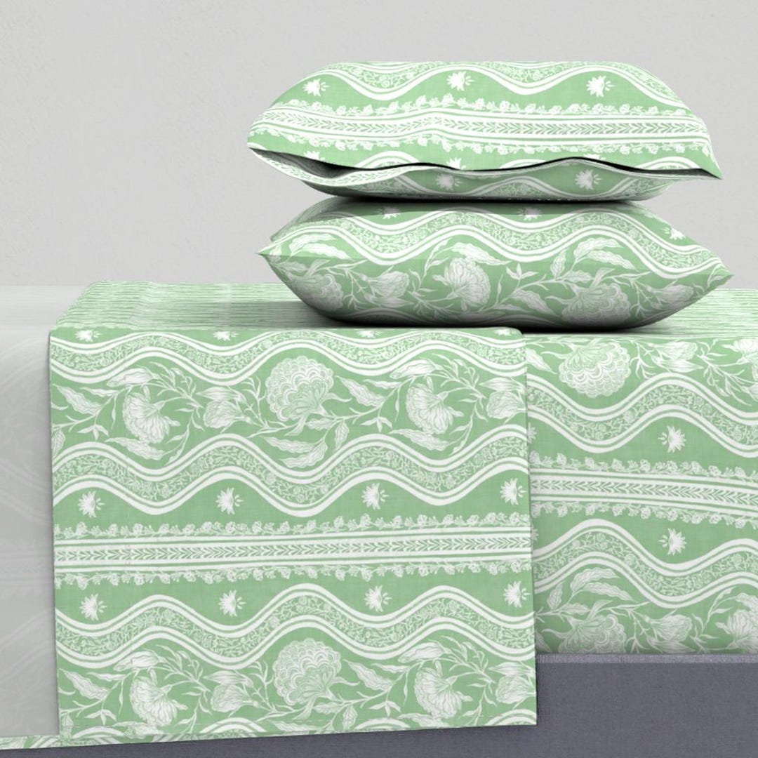 Traditional Sheets - Grandmillennial Stripe Green by Smokeinthewoods ...