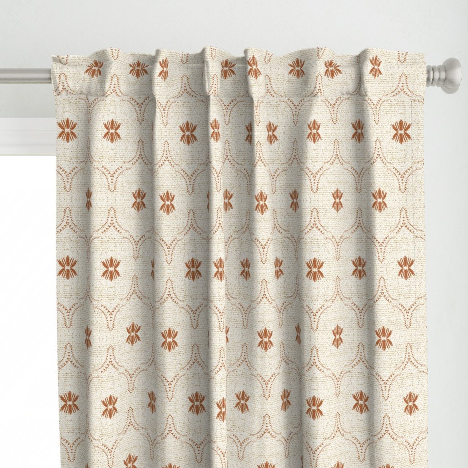 Earthy Boho Curtain Panel - Faux Woven Texture Earth Tone Terra Cotta ...