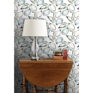 Coastal Watercolor Non-pasted Wallpaper Oyster Shells Large Scale ...