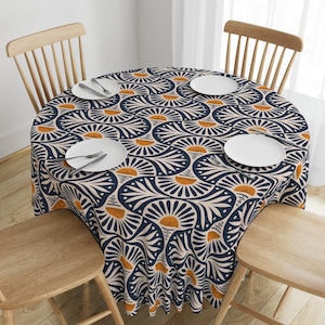 Sunset and Leaves Tablecloth - Art Deco by De_koro - Scallops Geometric ...