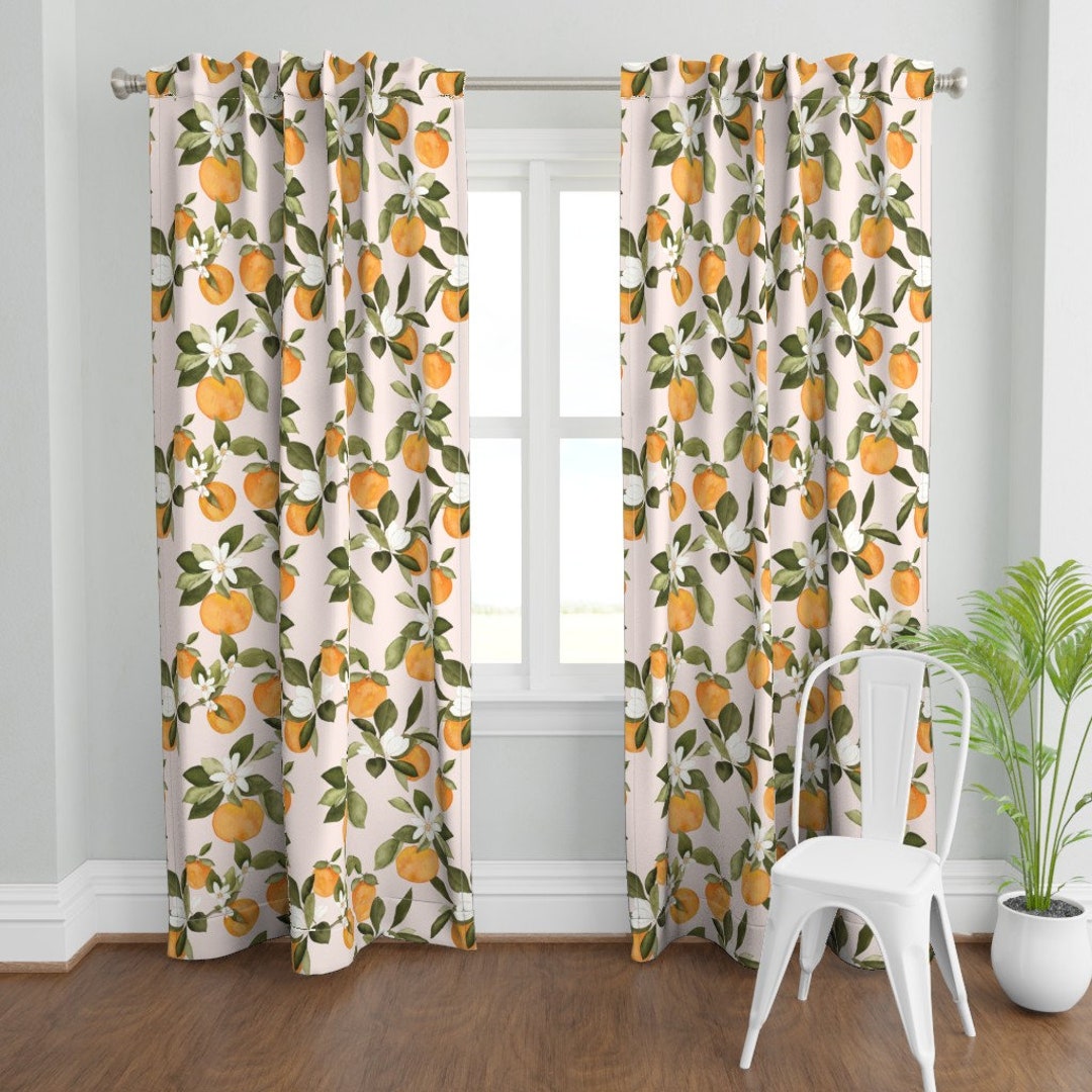 Watercolor Citrus Curtain Panel Large Orange Blossoms Blush - Etsy