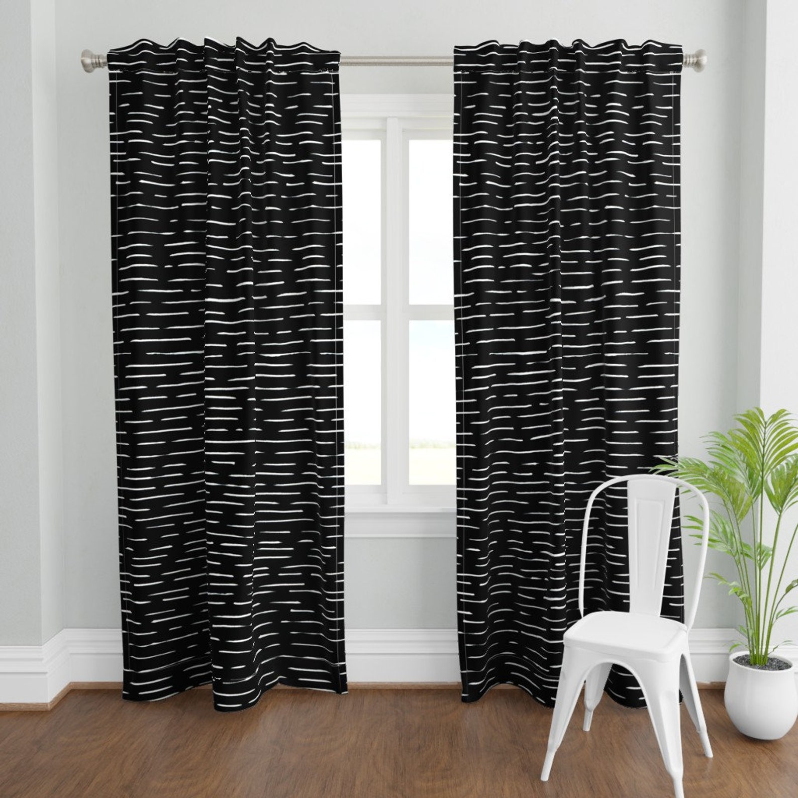Woodgrain Curtain Panel Birchwood Black by Patternbase - Etsy