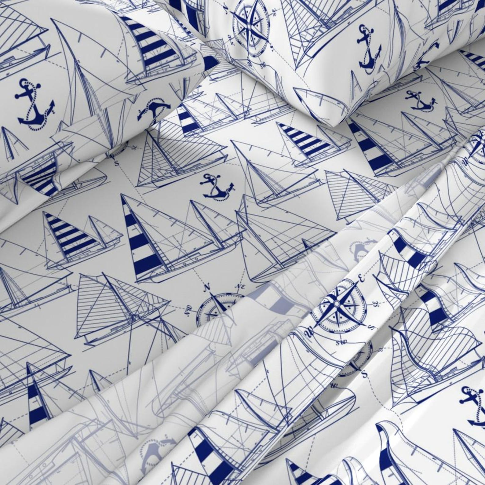 Blue Sailboats Sheets - Sailboats Navy White by Mirabelle_print ...