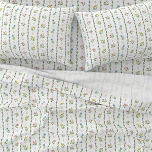 Cottage Stripe Sheets - Happy Greenery by Flowerandvine - Sweet Floral ...