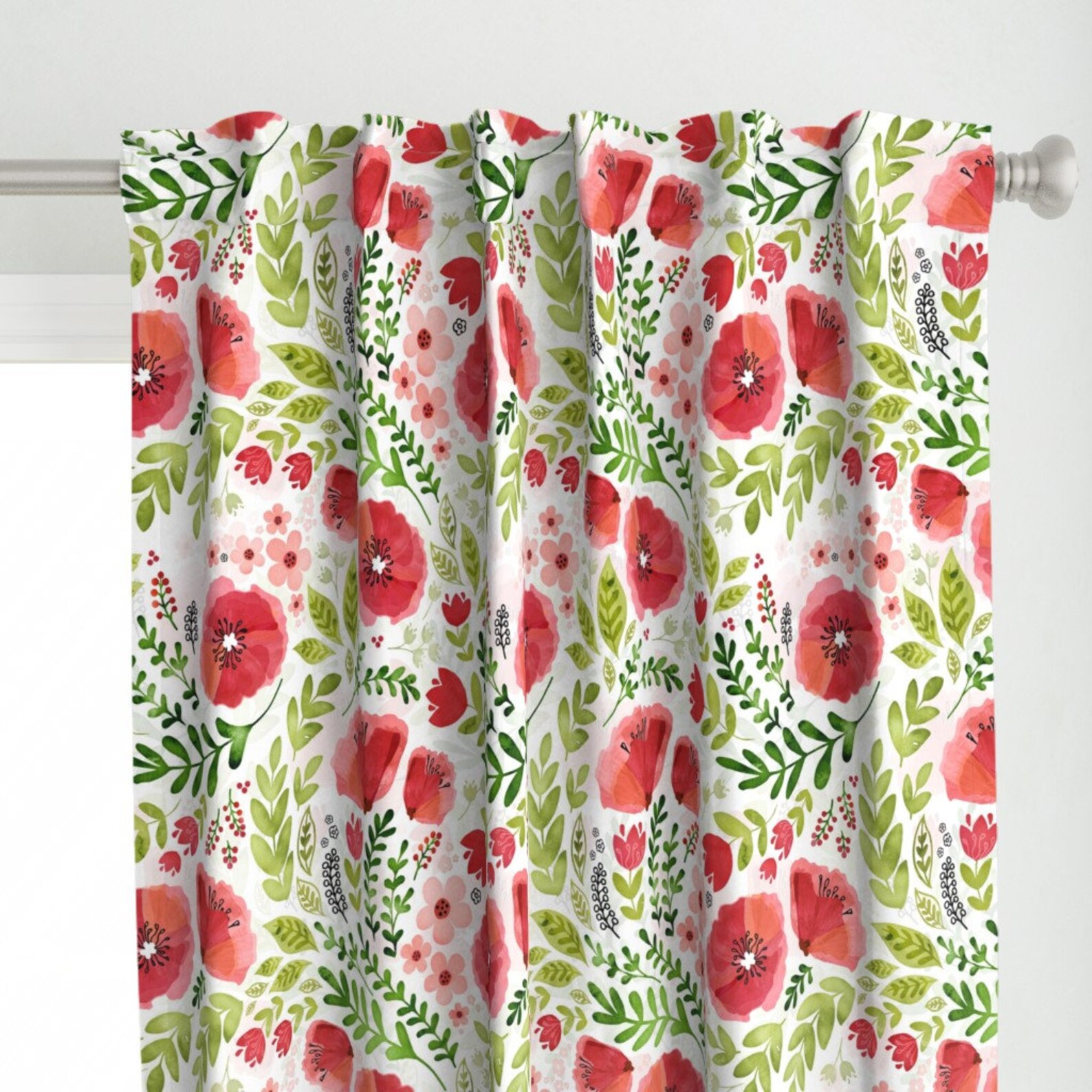 Poppy Flowers Curtain Panel Poppy Chintz by Adenaj | Etsy