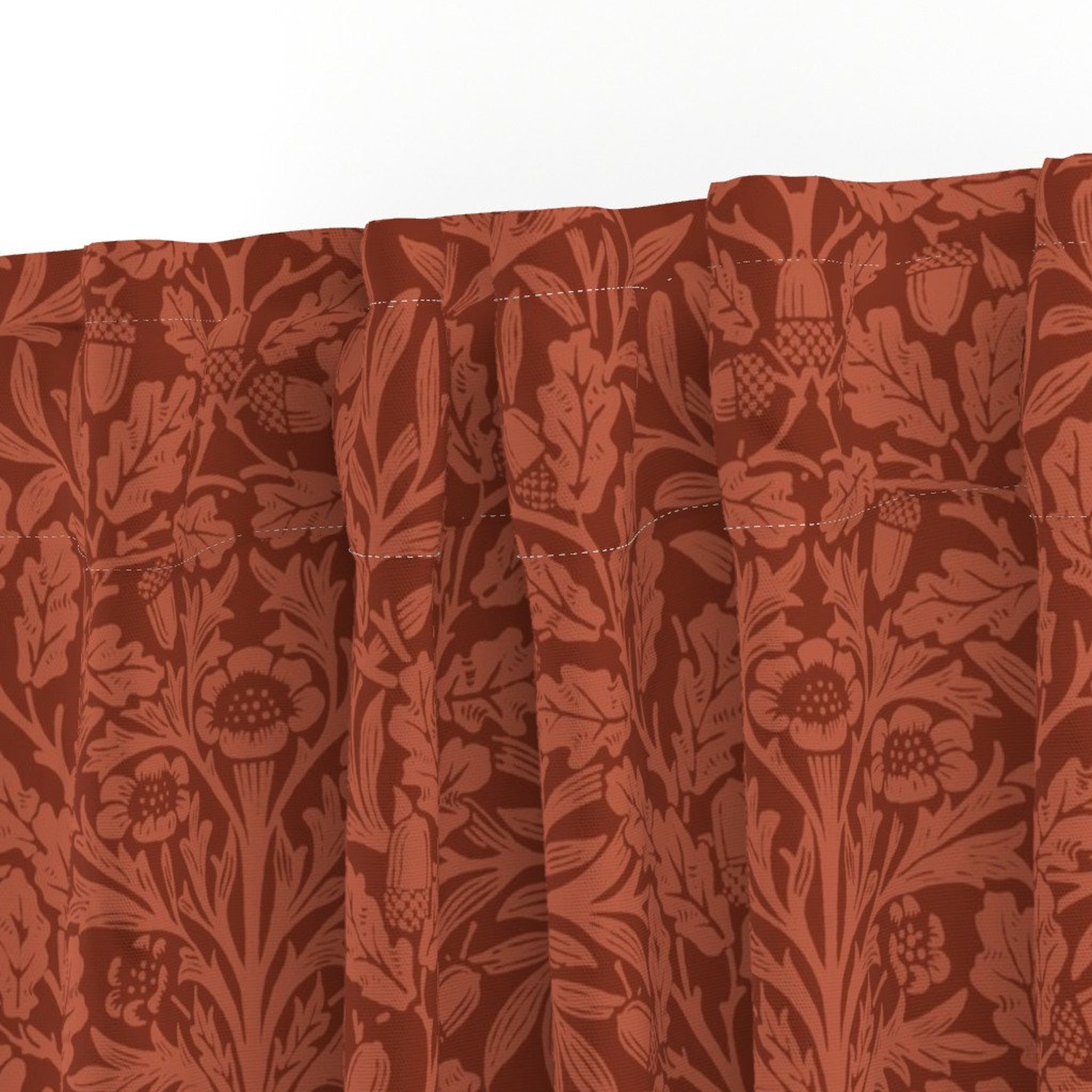 Vintage Damask Curtain Panel - Rust Art Nouveau Acorn Willow William ...
