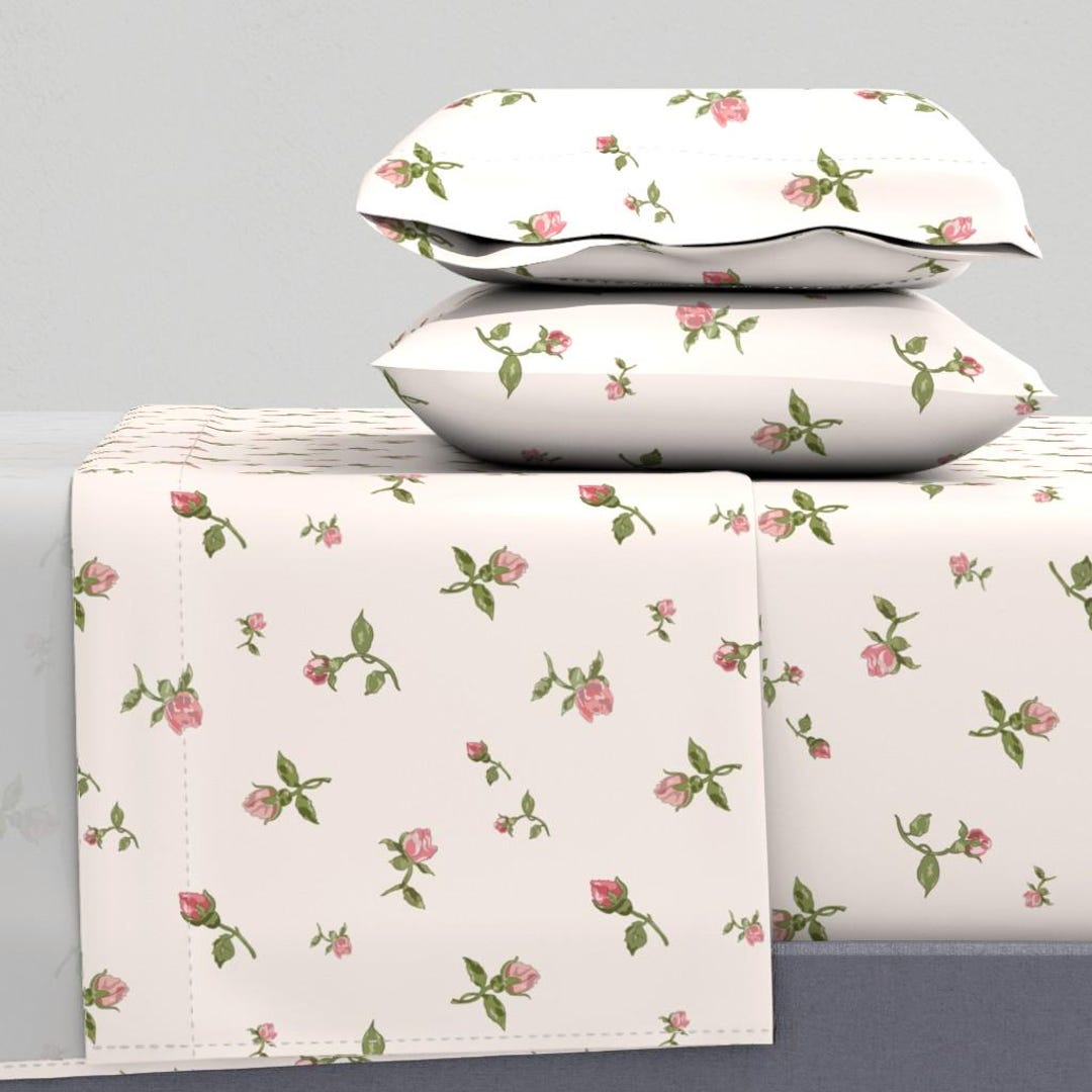 Spring Garden Sheets - Scattered Vintage Rosebuds by Bravenewart ...