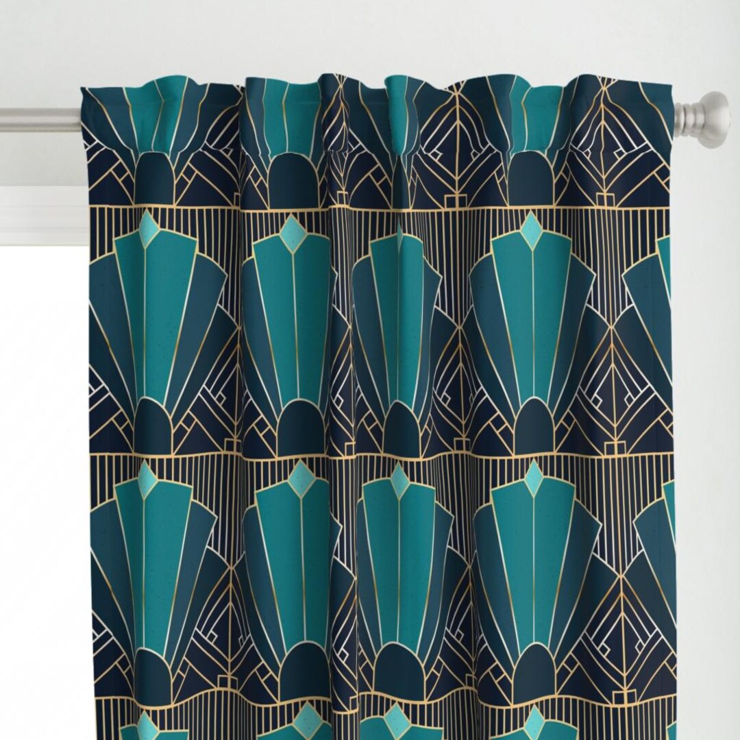 1920s Glamour Curtain Panel Art Deco in Teal by Elysesanderson ...