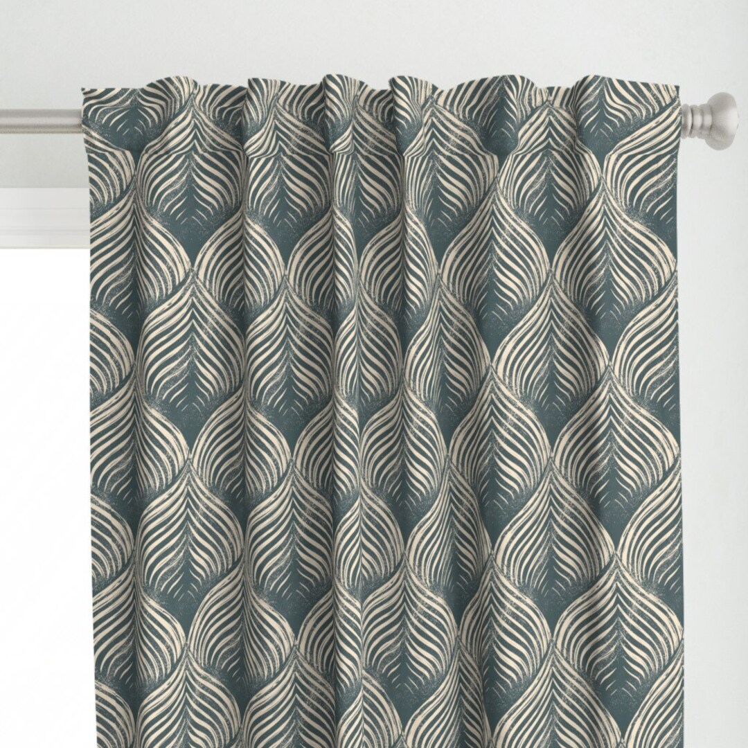 Abstract Geometric Curtain Panel - Simple Lines Monochrome Waves ...