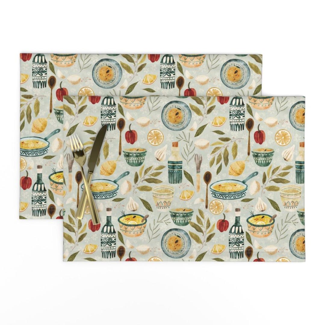 Mediterranean Food Placemats Set of 2 - Cuisine Green Blue Mint ...