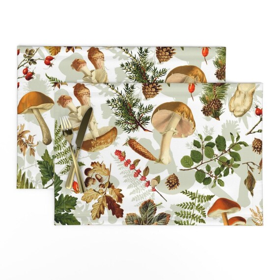 Mushrooms Placemats set of 2 Thanksgiving in the Forest | Etsy