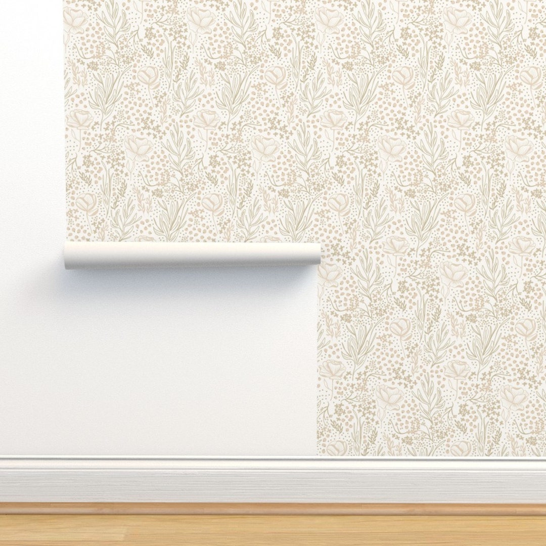 Neutral Flowers Non-pasted Wallpaper - Cream Floral by Birchcreativeco ...