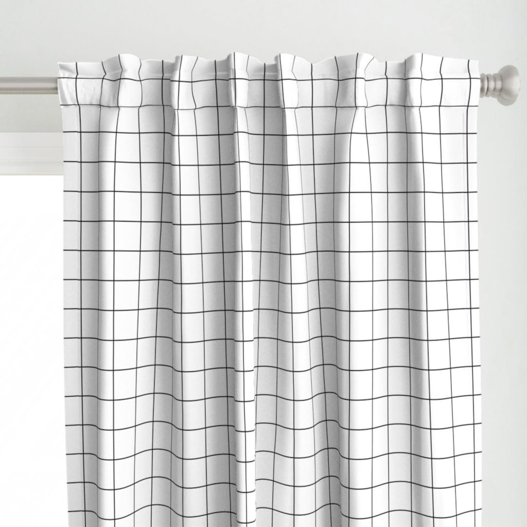 Square Grid Curtain Panel - Black and White Windowpane Grid 2" by ...
