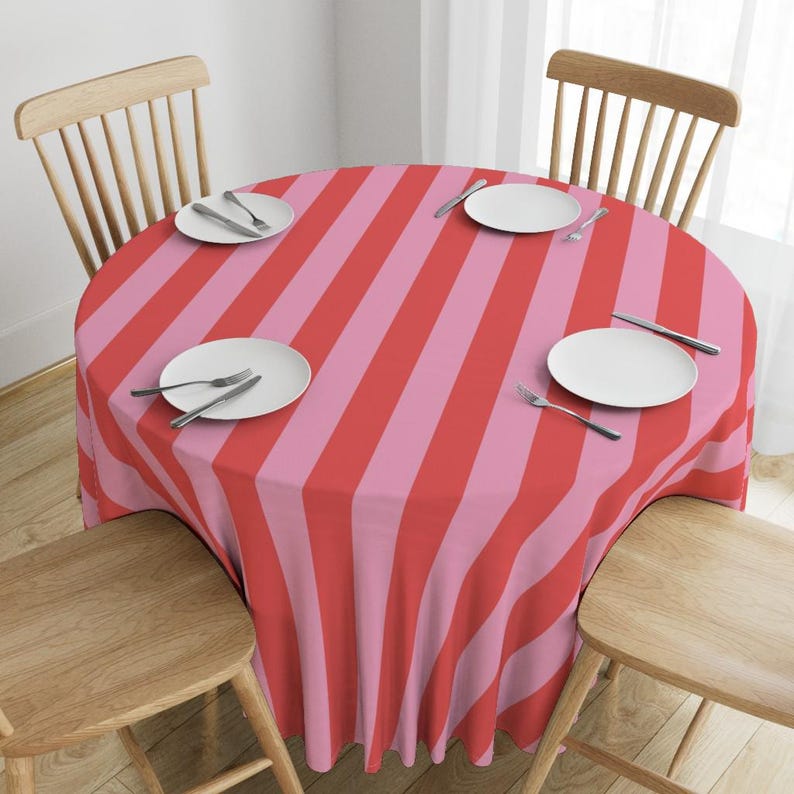 Cabana Stripe Tablecloth - 3" Wide Pink Stripe by Vivdesign - Candy ...