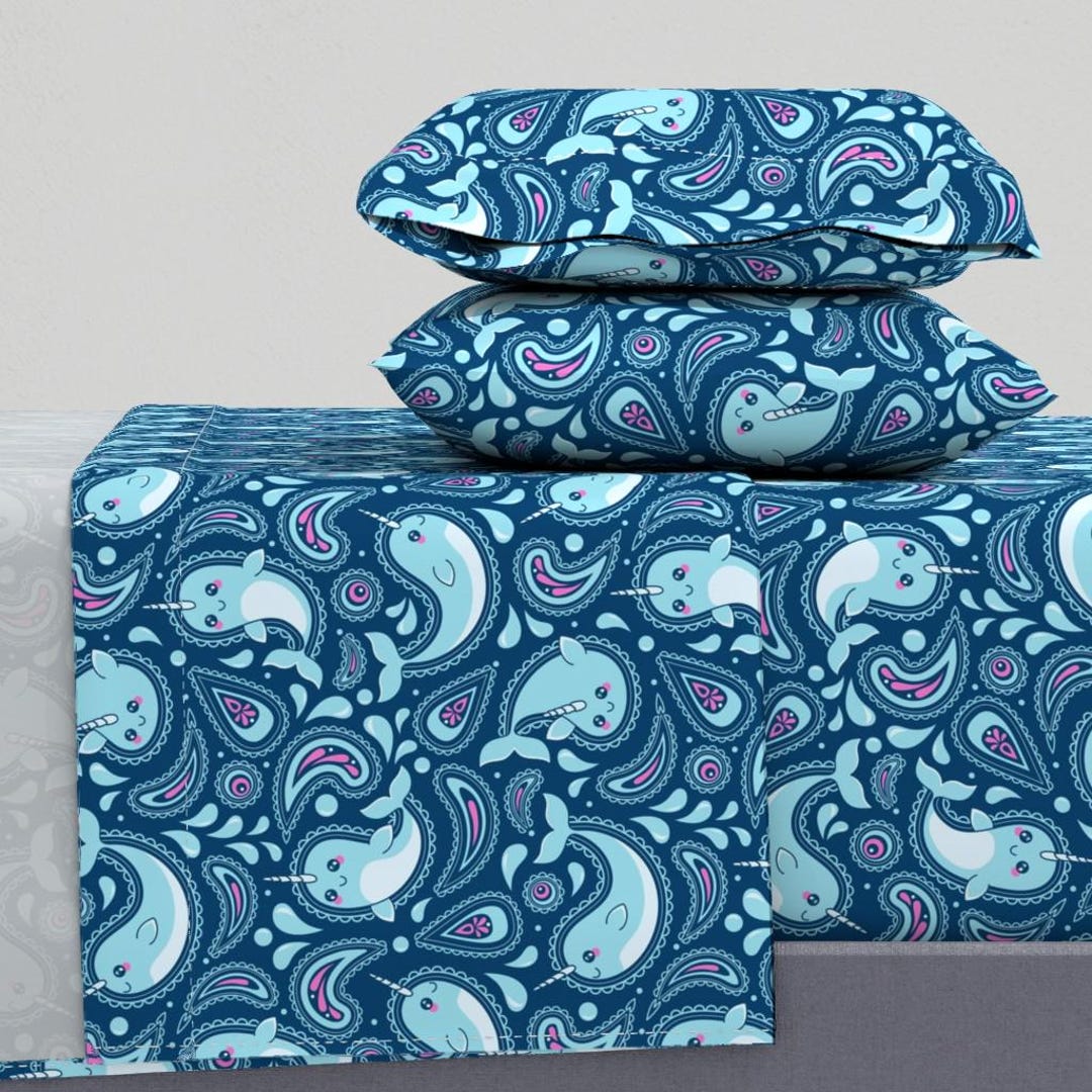 Ocean Life Sheets - Narwhal Paisley Large by Robyriker - Narwhal ...