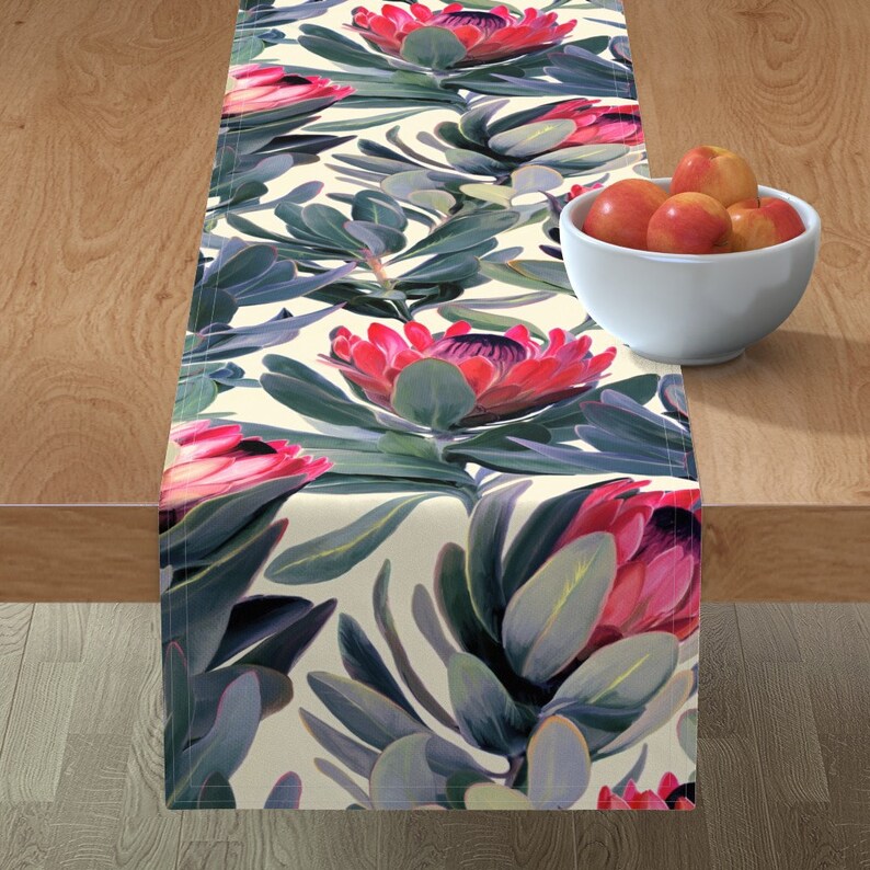 Floral Table Runner Painted Protea Floral Extra Large by | Etsy