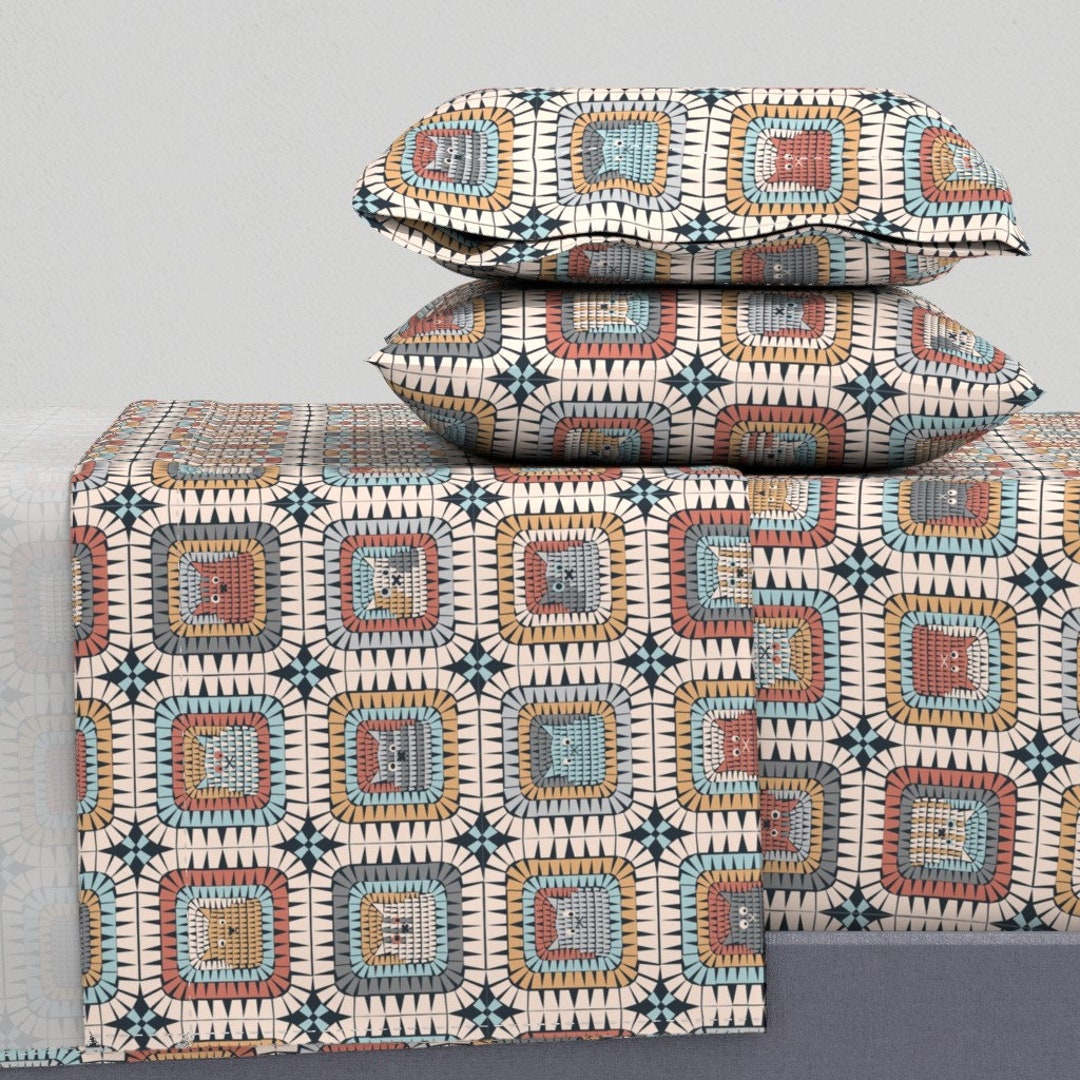 Granny Squares Sheets Granny Squares With Cats by Anzela - Etsy