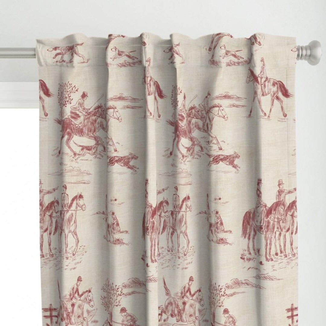 Autumn Curtain Panel - Rustic Farmhouse Horseback Riding Fox Hunt ...