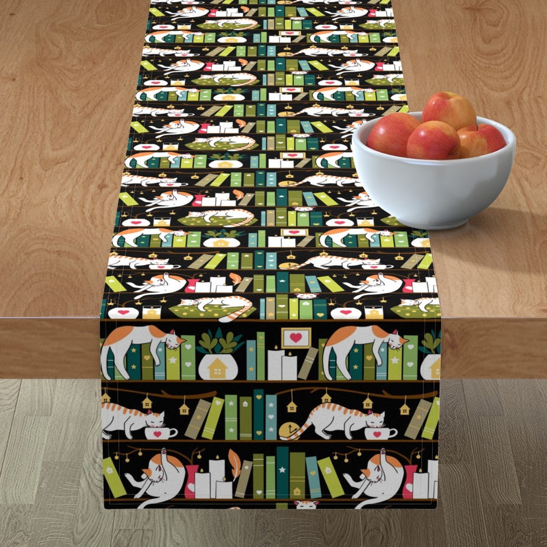 Books Table Runner Library Cats by Elena_naylor Feline - Etsy