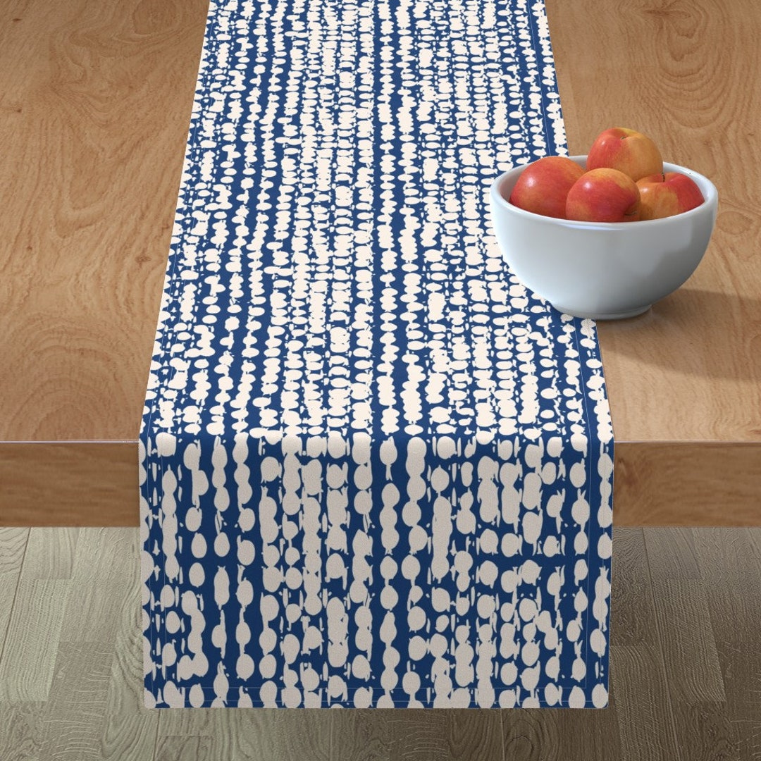Blue and White Table Runner Shibori Dot Stripe by - Etsy
