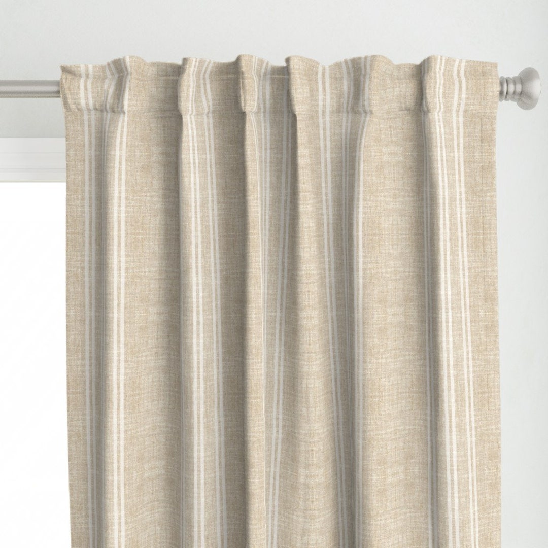 Weathered Stripe Curtain Panel - French Ticking Stripes Beige Coastal ...