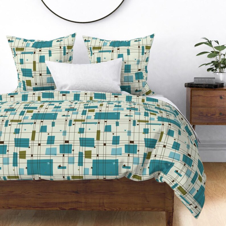 Teal Mid-century Bedding - Take 5 by Studiofibonacci - Mod Retro Jazz ...