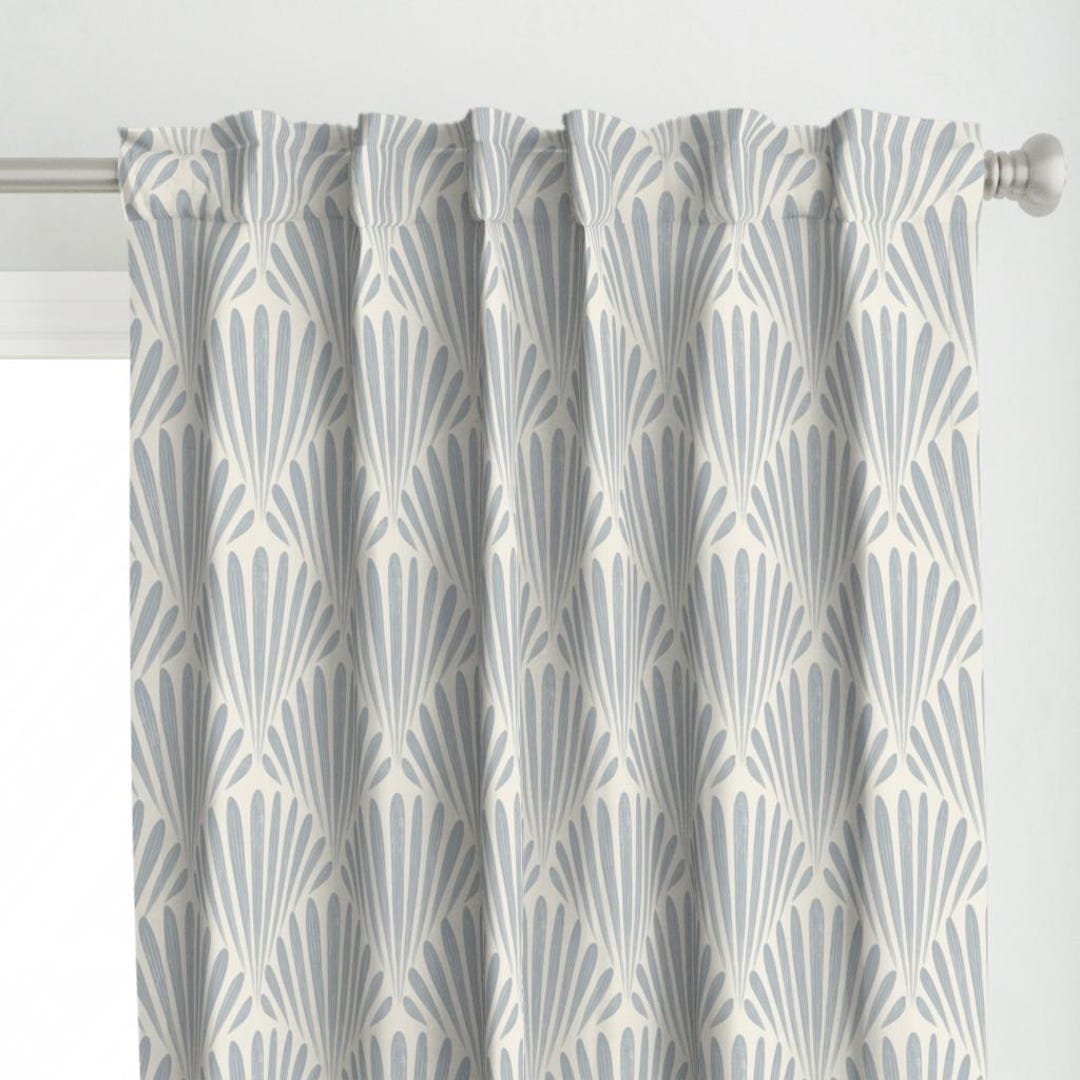 Seashell Fans Curtain Panel - Scallop Fans Coastal Nautical French Blue ...