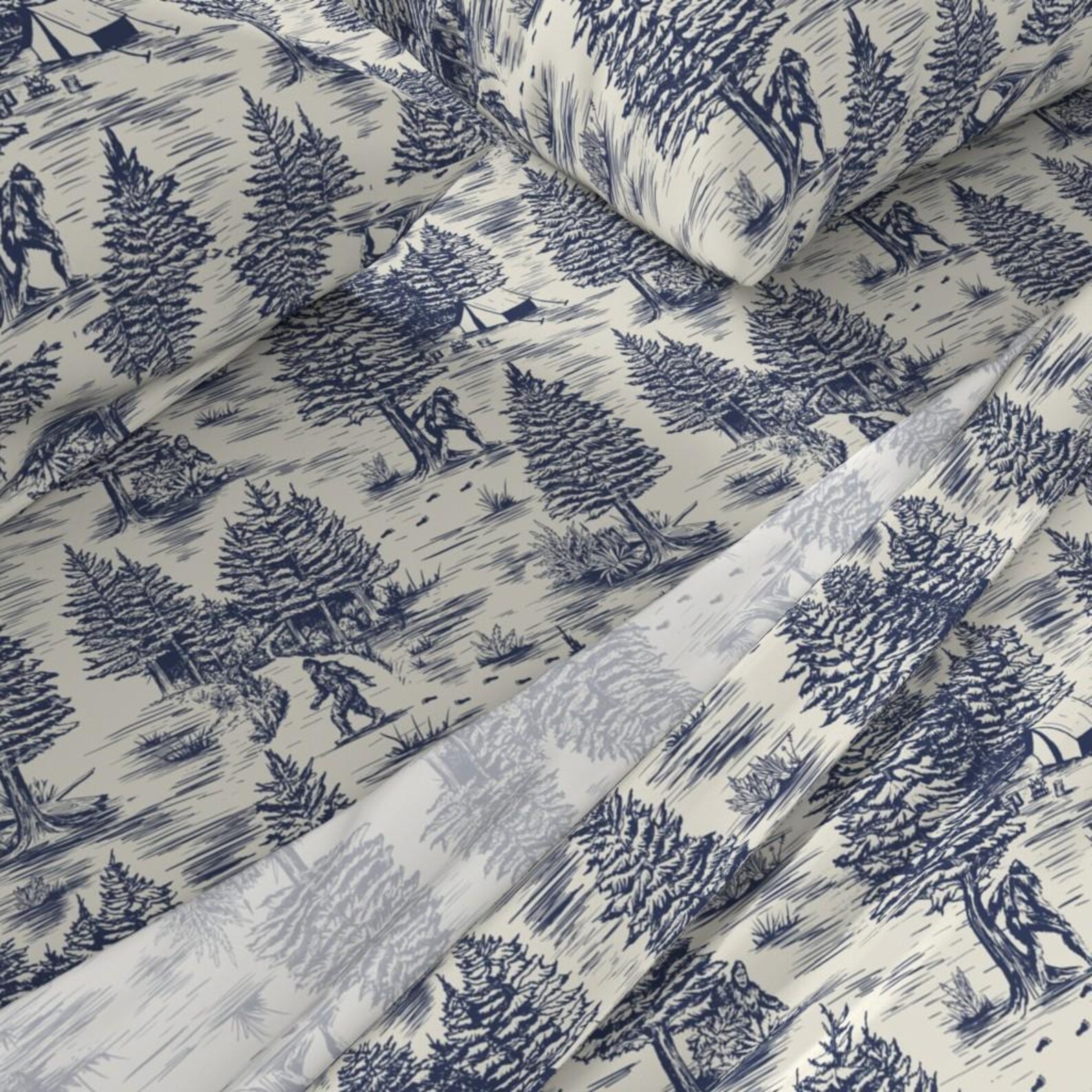 Blue Sasquatch Sheets - Bigfoot Toile Large by Somecallmebeth - Bigfoot ...
