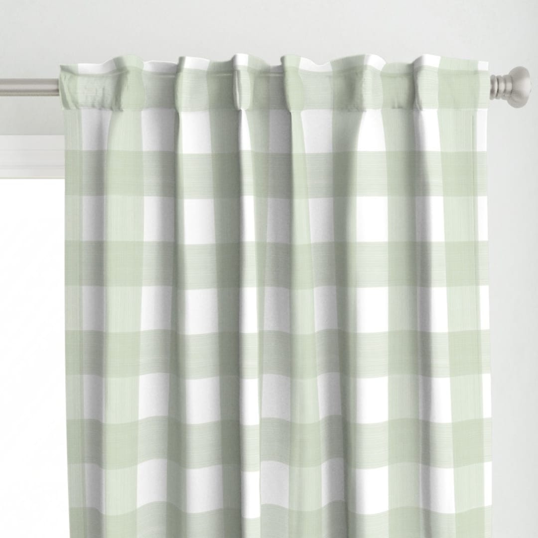 Buffalo Plaid Curtain Panel - Grid Check Geometric Soft Green White ...
