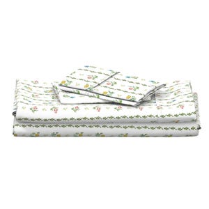 Cottage Stripe Sheets - Happy Greenery by Flowerandvine - Sweet Floral ...