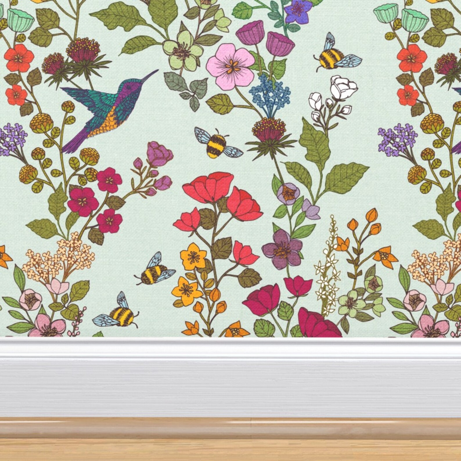 Victorian Non-pasted Wallpaper Hummingbird Garden Traditional ...
