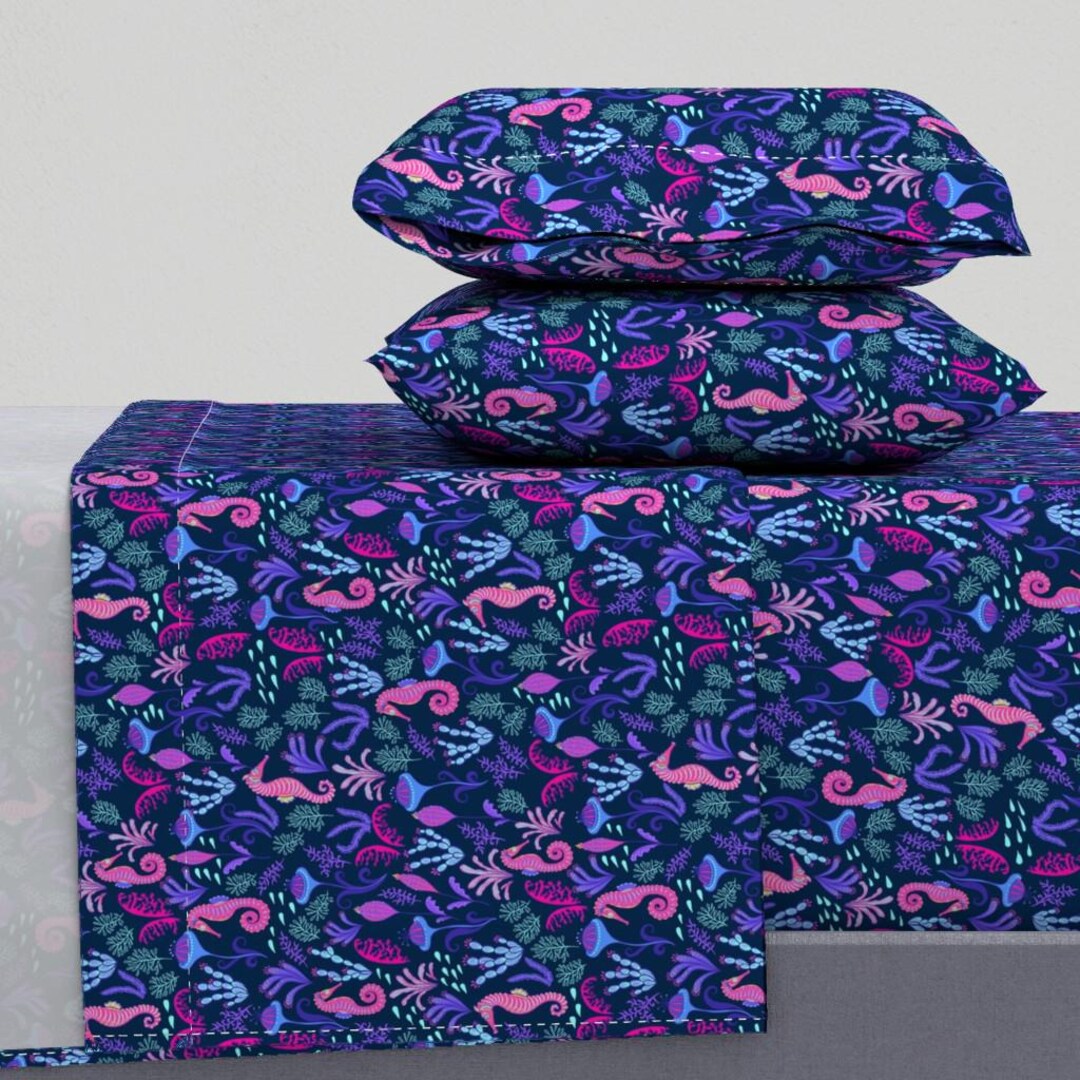 Under the Sea Sheets - Seahorses on Blue by Irina_skaska - Tropical ...