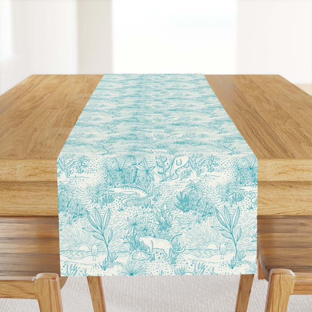 Bird Table Runner Everglades Toile ocean Blue by Scarlet_soleil Animal ...