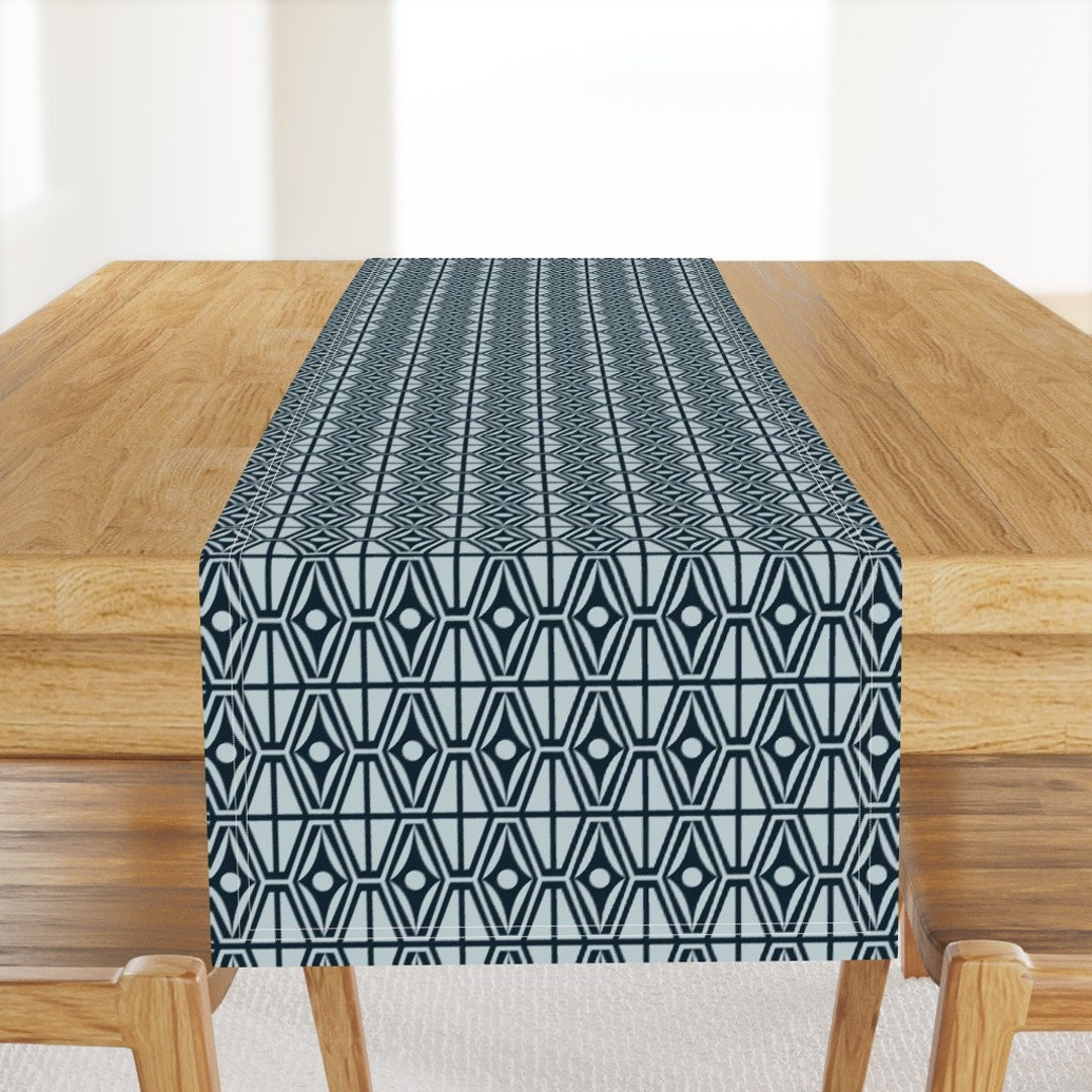 Retro Diamond Table Runner Midcentury Geometric Blue by Heatherdutton ...