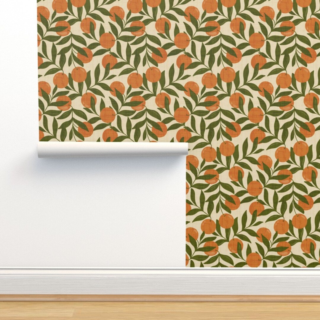 Vintage Orange Vines Non-pasted Wallpaper Retro Oranges French Citrus ...