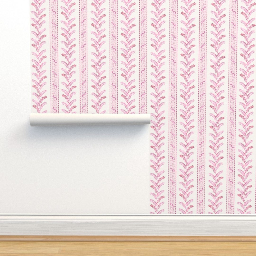 Climbing Vine Non-pasted Wallpaper - Pink Vine Stripe by Bloomerydecor ...
